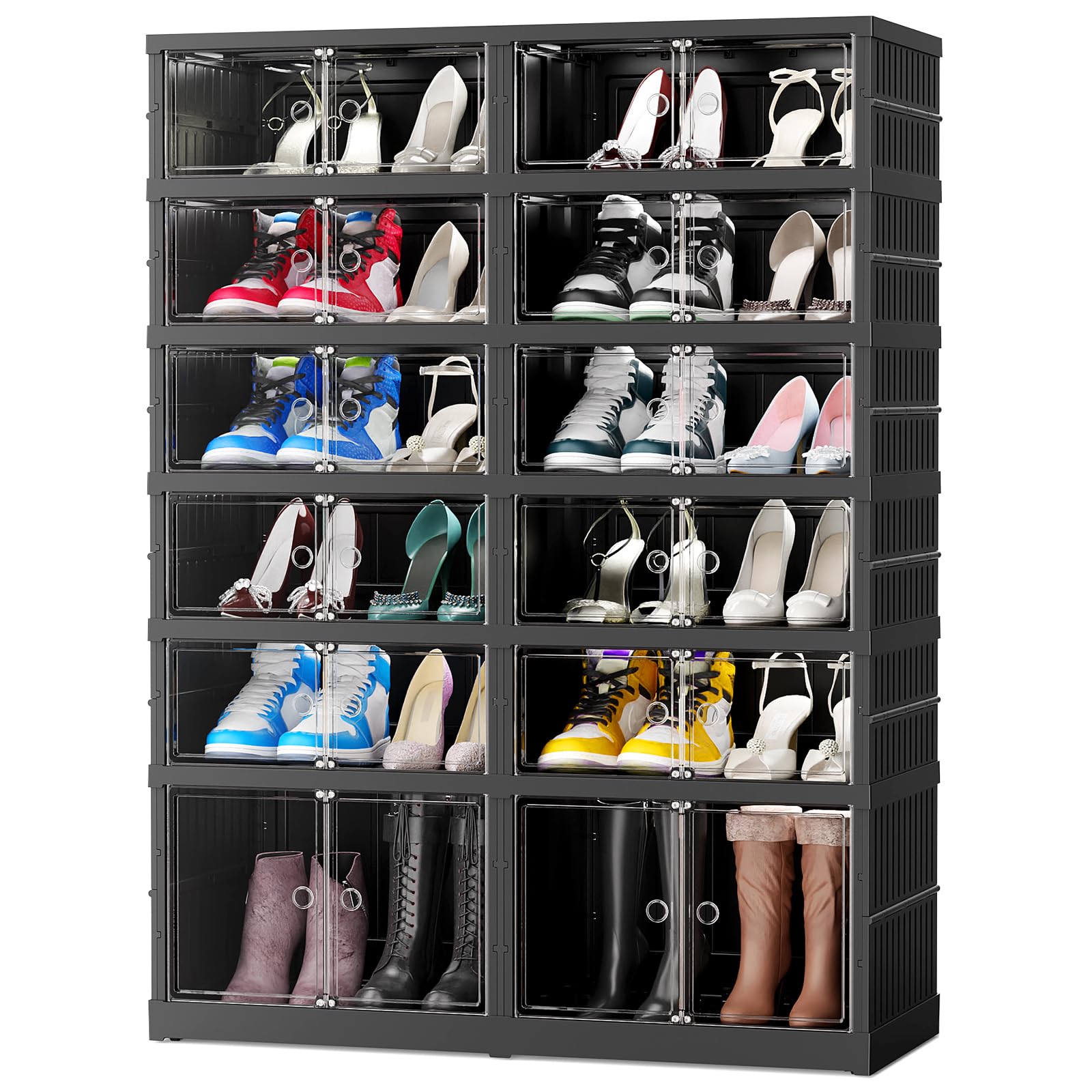 Amazon.com: BROVIEW Plastic Shoe Storage Organizer Boxes 6 Tiers 24 ...