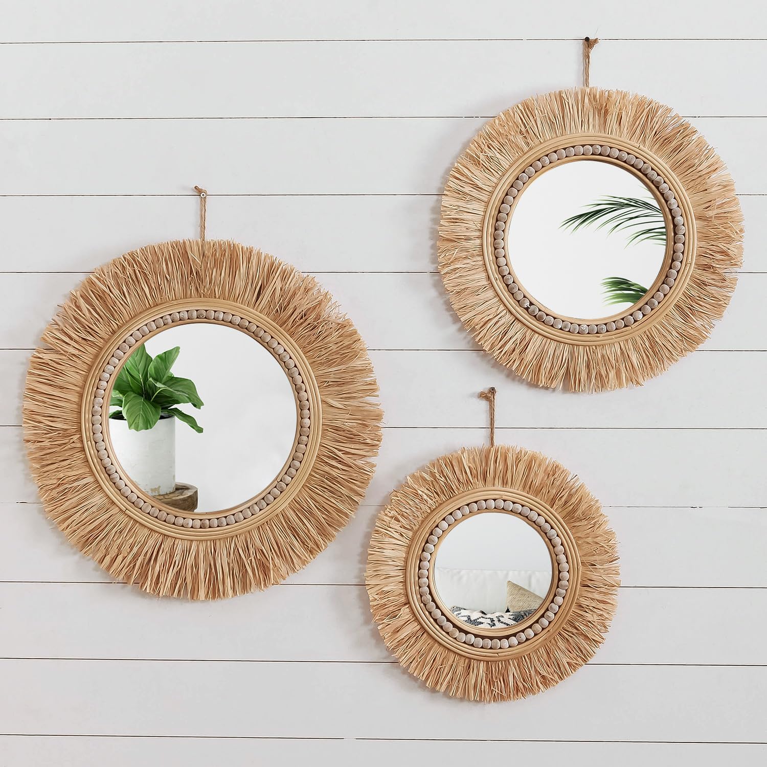 Amazon.com: Synovana Boho Wall Mirrors, Handcraft Raffia Decorative ...