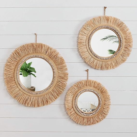 Amazon.com: Synovana Boho Wall Mirrors, Handcraft Raffia Decorative ...