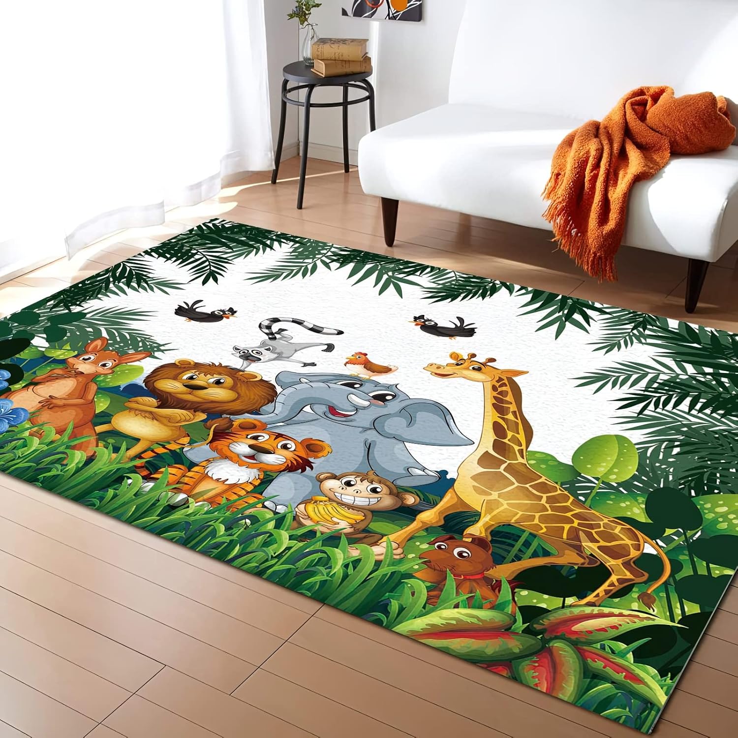 Amazon.com: Cartoon Forest Animals Area Rug, Cute Tiger Lion Elephant ...