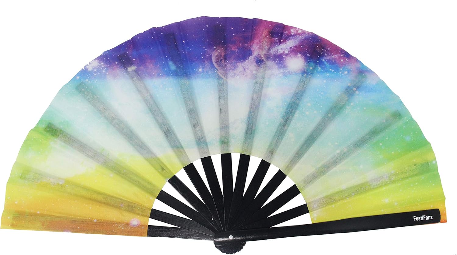 Amazon.com: FestiFanz Large Cosmic Rainbow Folding Hand Fan, Rave Fan ...