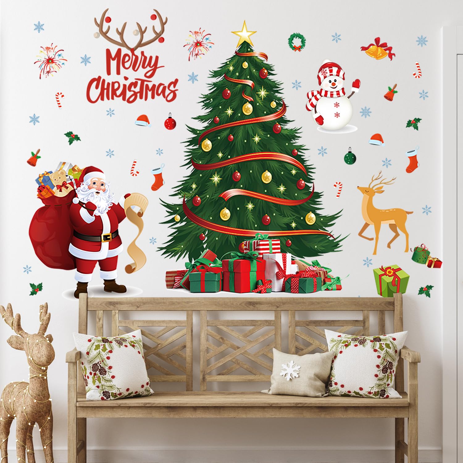 Amazon.com: Aurbhosa Christmas Tree Wall Decal Merry Christmas Santa ...