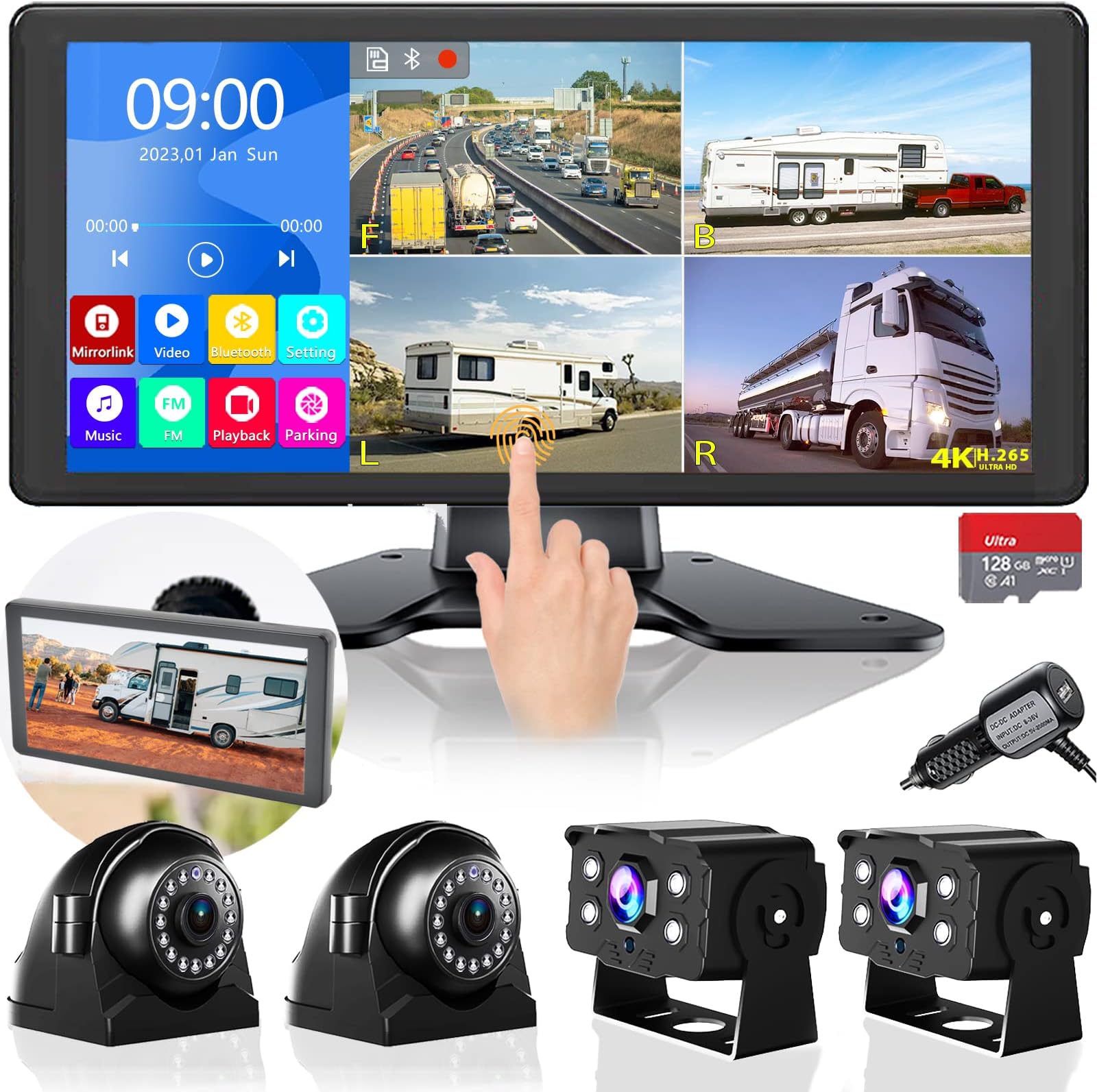 Amazon.com: 4K RV Backup Camera System 10.36" Quad Split Touch Screen ...