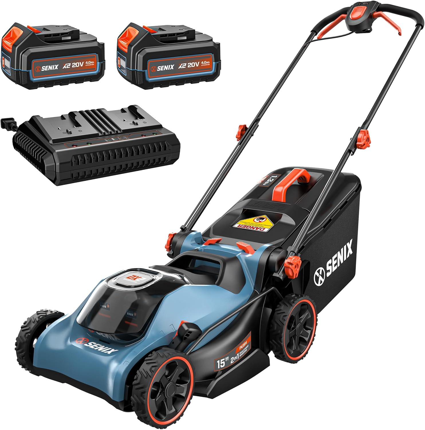 Amazon.com : SENIX 40V 15'' Cordless Lawn Mower - 1.3 Bushels Grass Bag ...