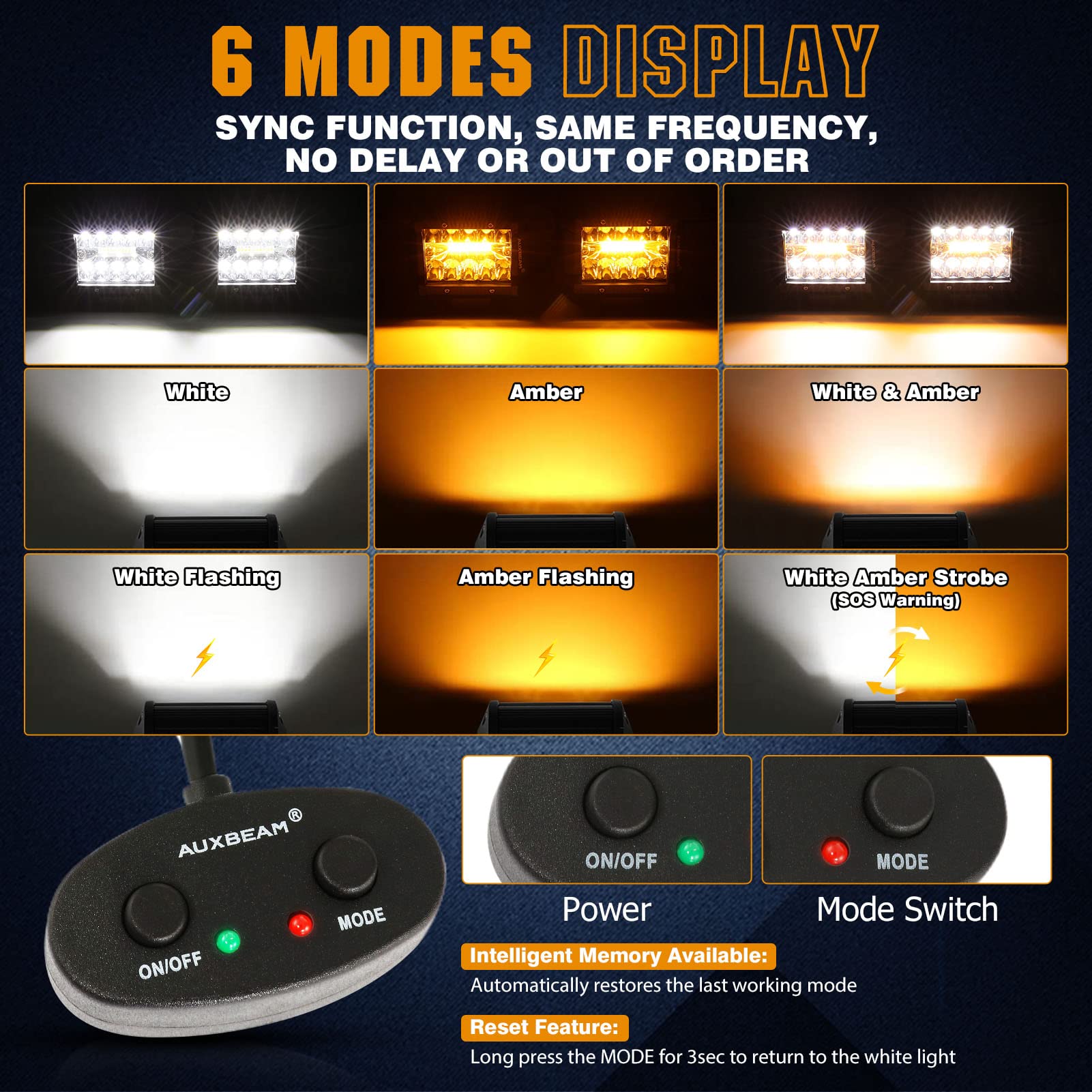 Snapklik.com : Auxbeam LED Strobe Light Bar 4 Inch LED Pods 120W Amber ...