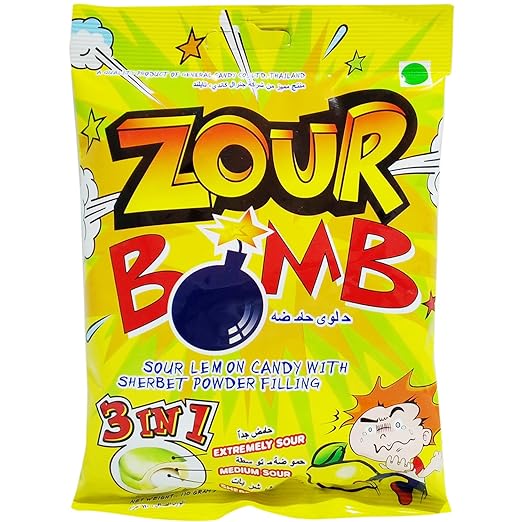 Zour Bomb Sour Lemon Candy - Sherbet Powder Filling, 110g Pack : Amazon ...