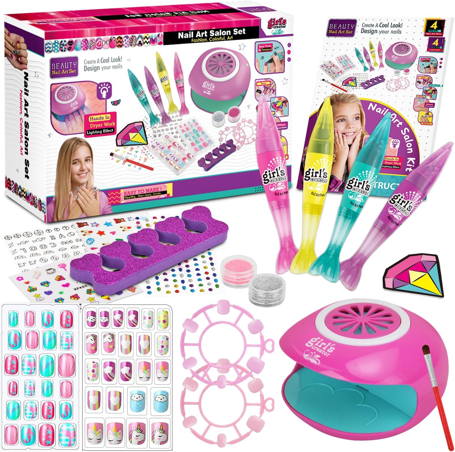 Amazon.com: Nail Kit for Girls Ages 7-12, Kids Nail Polish set with ...