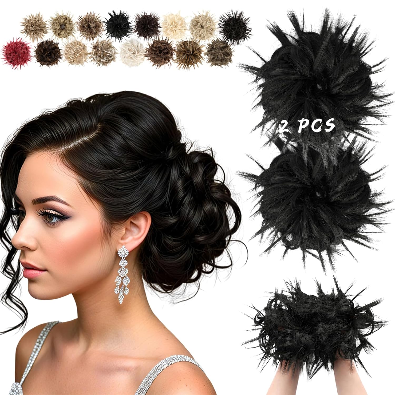 Amazon.com : FeidyLong 2PCS Messy Bun Hair Piece - Large Elastic Wavy ...