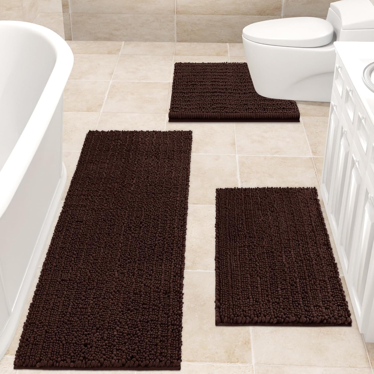 Amazon.com: ACCUMTEK Upgrade Striped Brown Bathroom Rug Set 3 Pieces ...