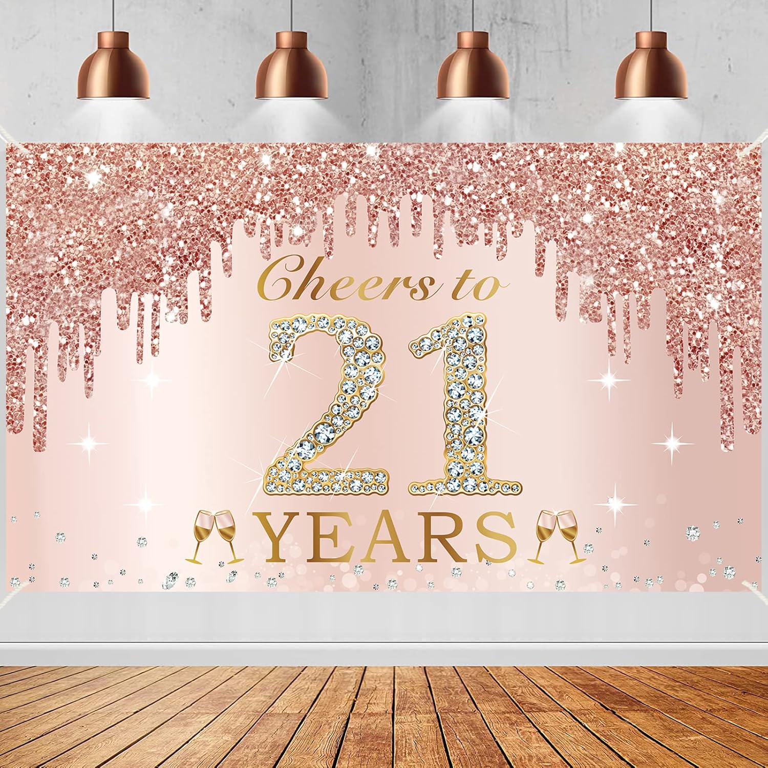 Large Cheers to 21 Years Birthday Decorations for Women, Pink Rose Gold ...