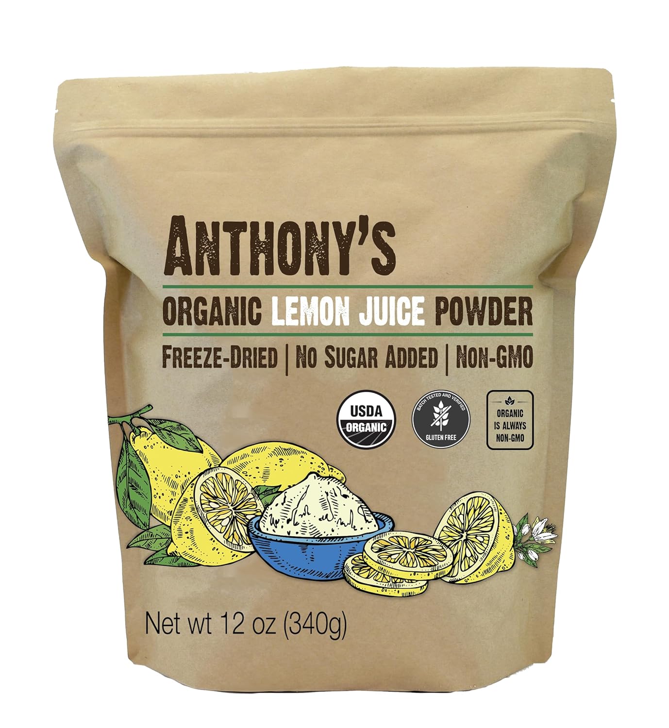 Amazon.com : Anthony's Organic Lemon Juice Powder, 12 ounce, Freeze ...