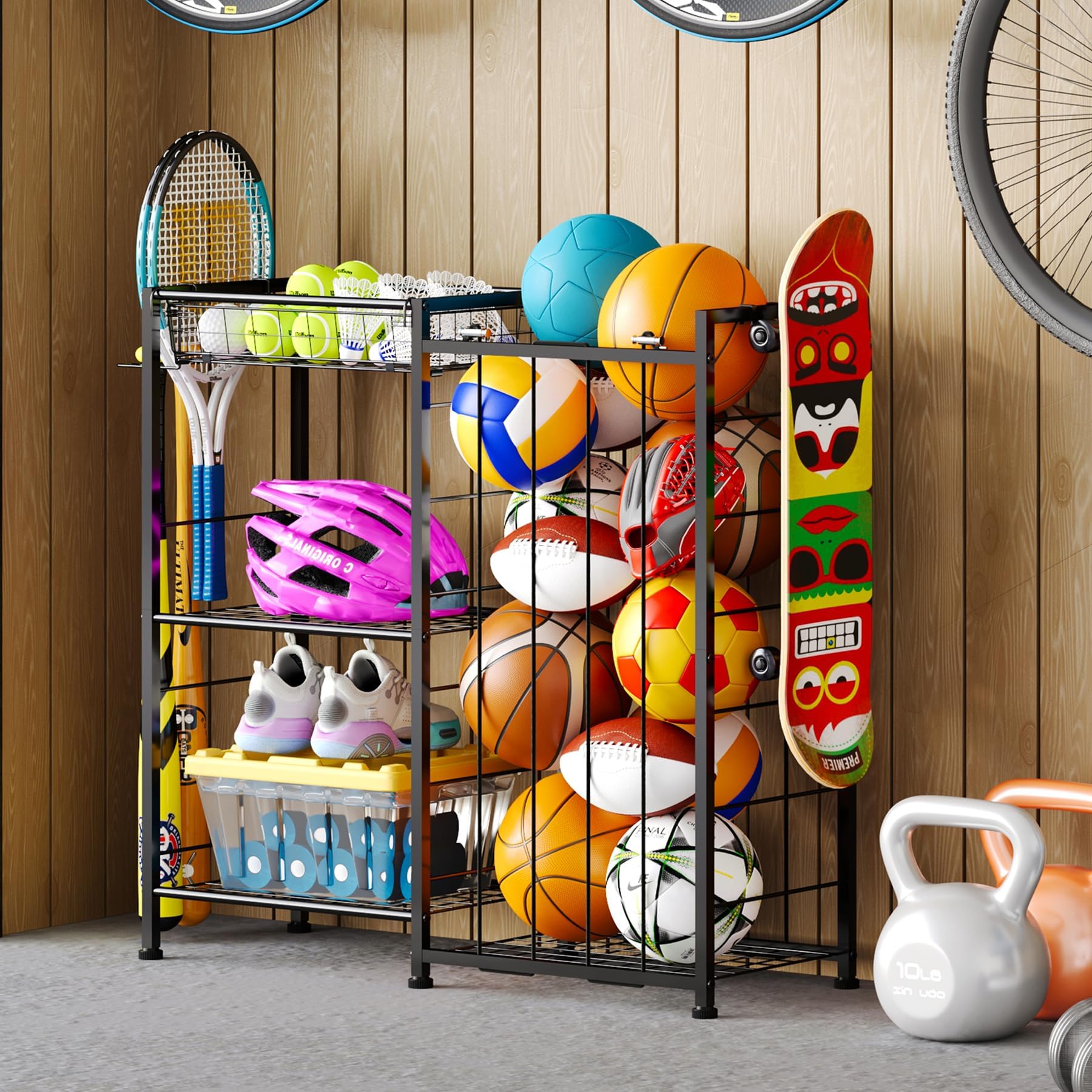 Amazon.com: Homsorout Garage Sports Equipment Organizer, Ball Storage ...