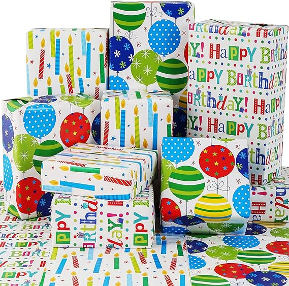 Amazon.com: BOLIANNE Birthday Wrapping Paper for Boys Girls Kids Men ...