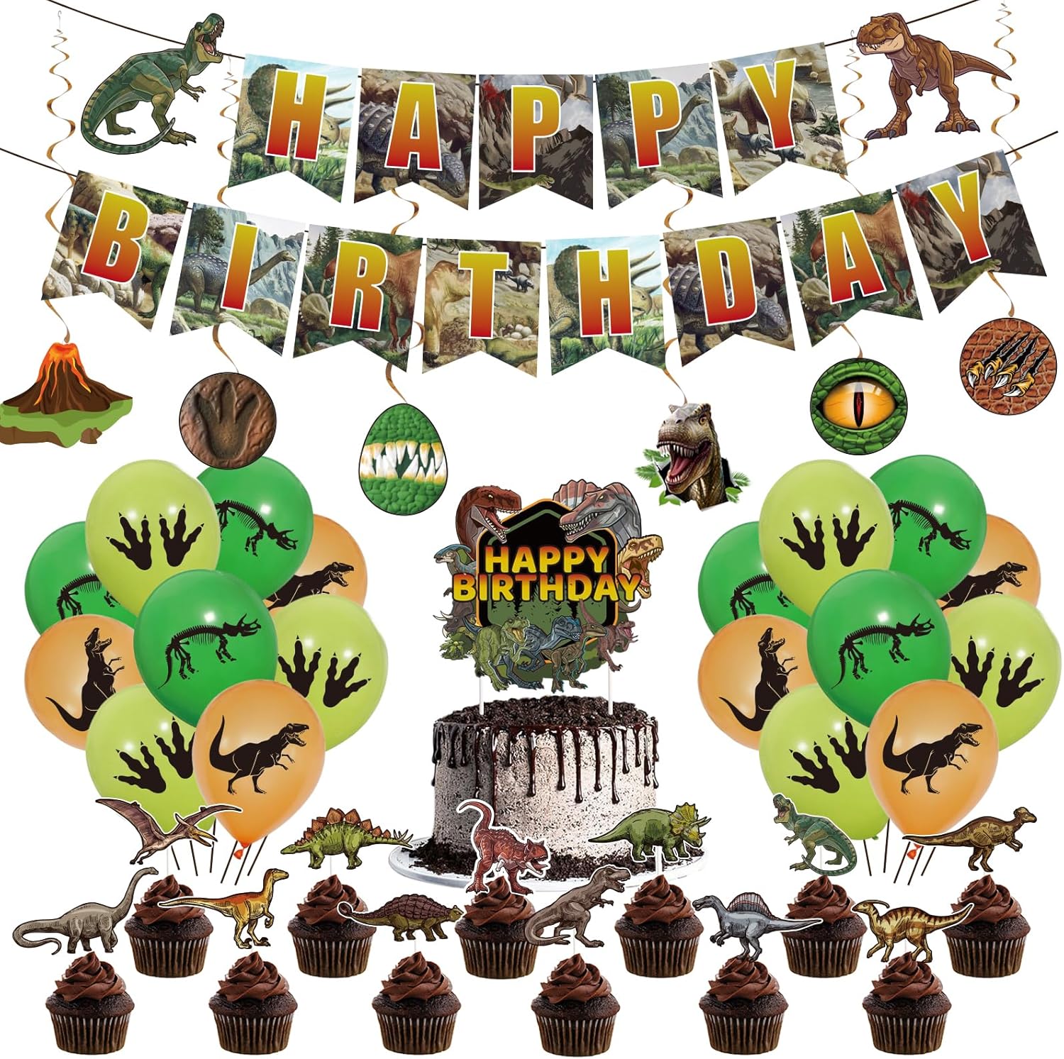 Amazon.com: Chilfamy Dinosaur Birthday Decorations for Kids, Dinosaurio ...