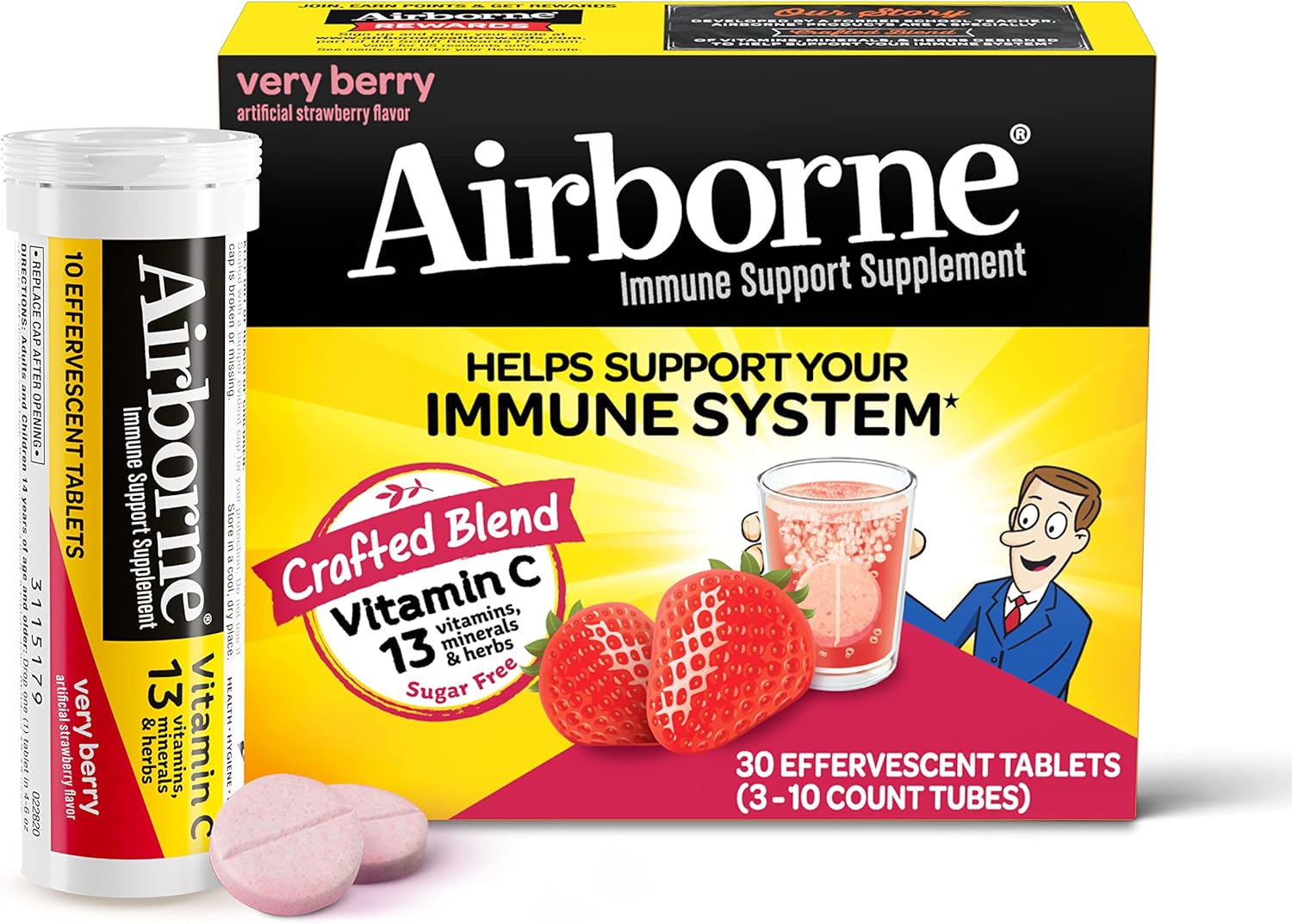 Airborne 1000mg Vitamin C with Zinc Effervescent Tablets, Immune ...