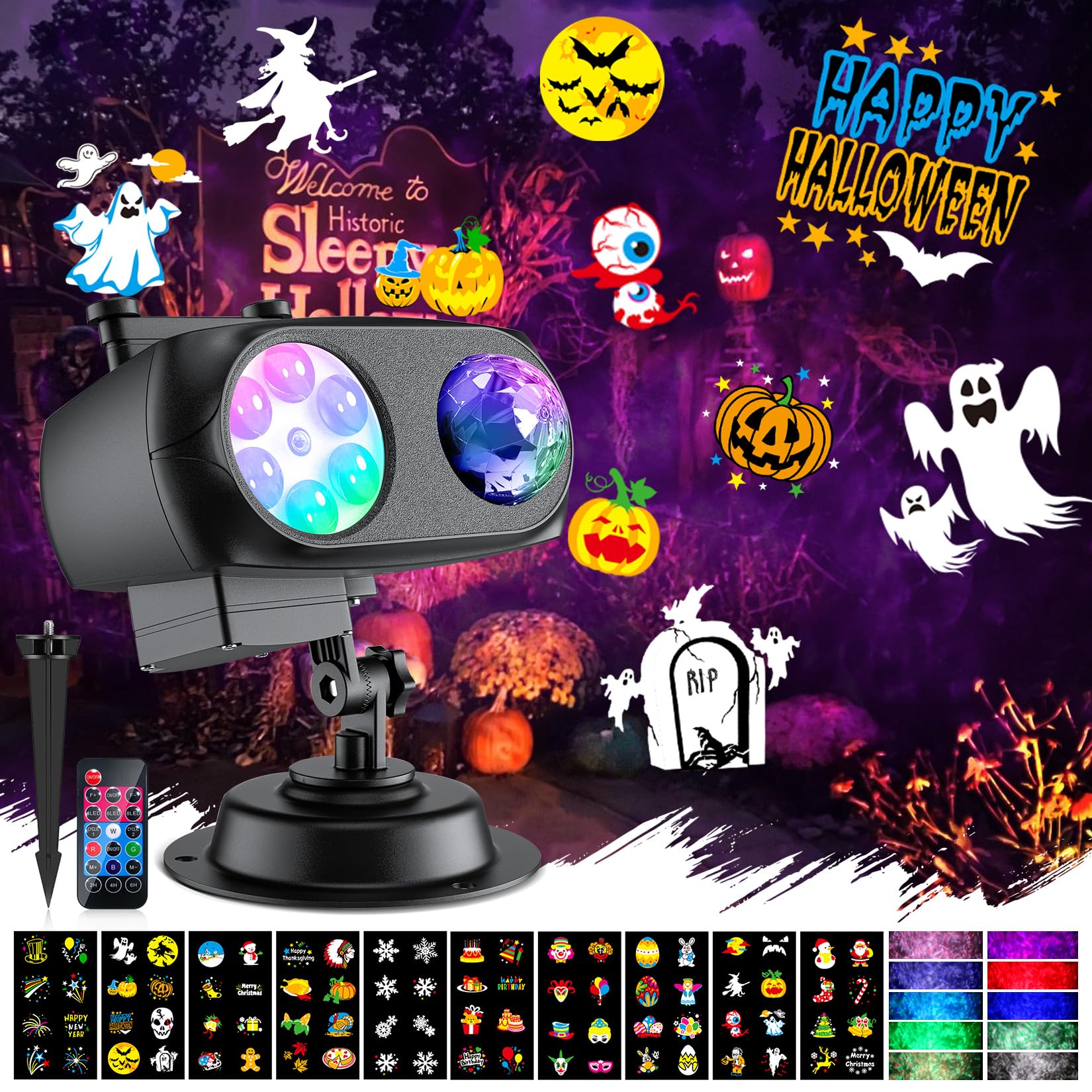Halloween Projector, Halloween Decor 2-in-1 LED Projector Lights(10 ...