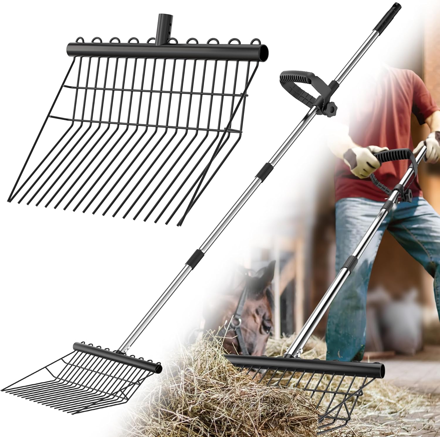 Amazon.com : Manure Fork - Metal Horse Manure Rake with 2 Durafork ...