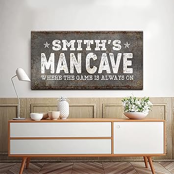 Amazon.com: Tailored Canvases Man Cave Wall Sign - Personalized Mancave ...