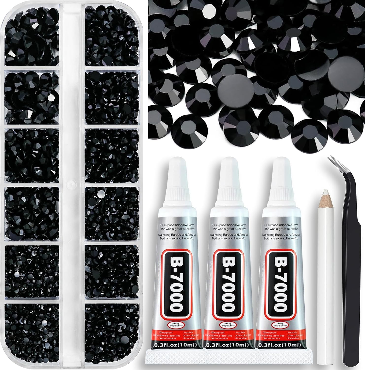 Amazon.com: Towenm Rhinestone Bedazzler Kit with B7000 Glue, 4000PCS Solid Black Rhinestones for ...