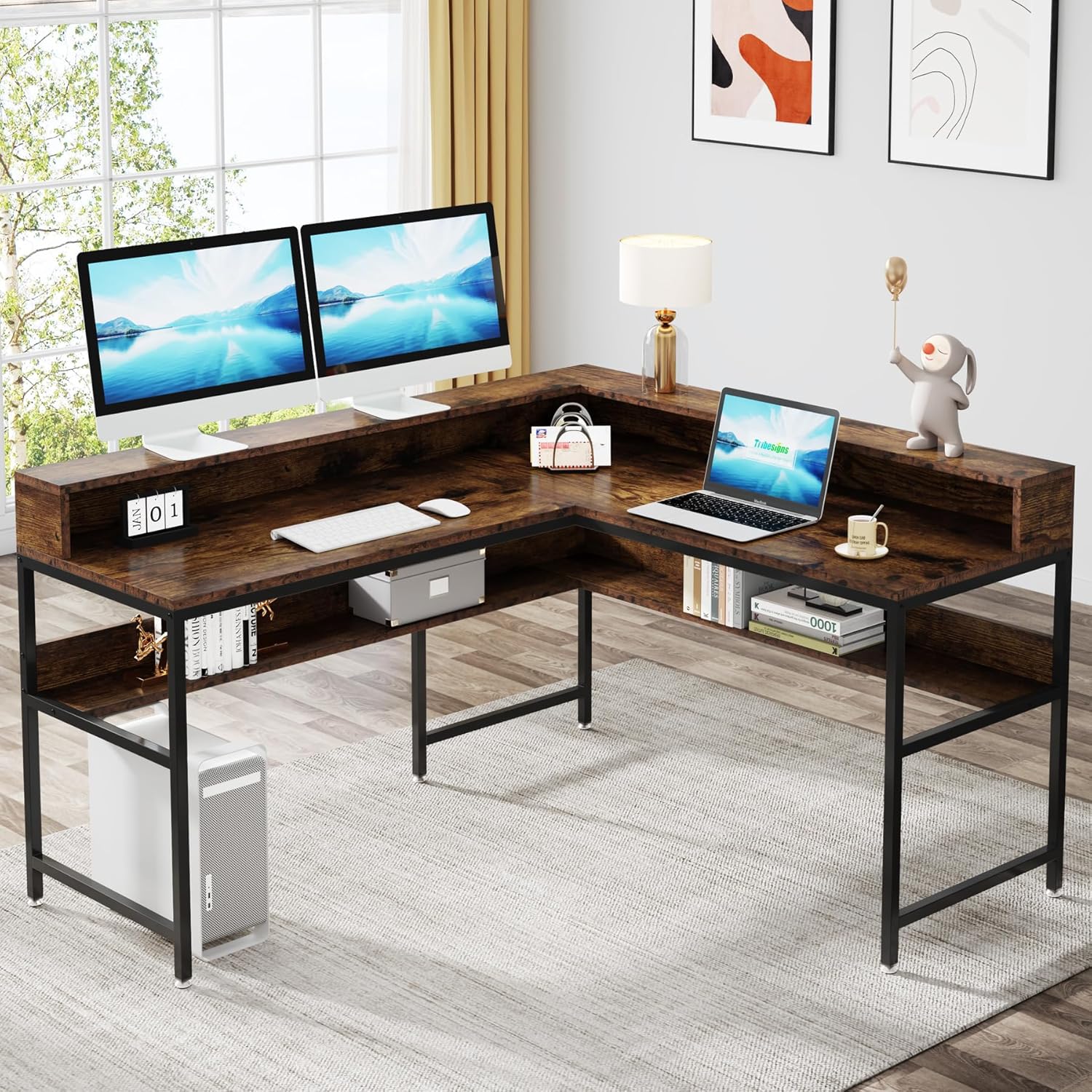 Amazon.com: Tribesigns L Shaped Computer Desk with Monitor Stand and ...