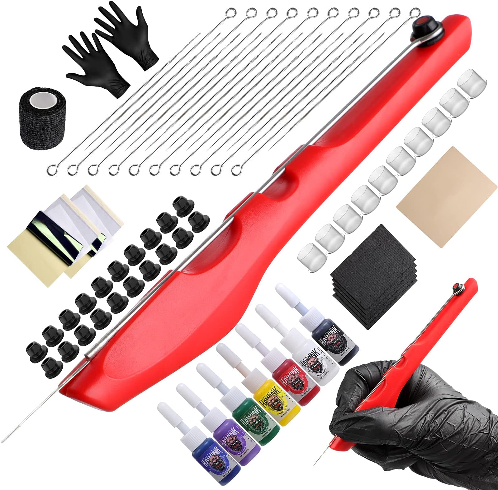 Amazon.com: HAWINK Hand Tattoo Kit DIY Tattoo Tool Kit Kit with 7 Ink ...