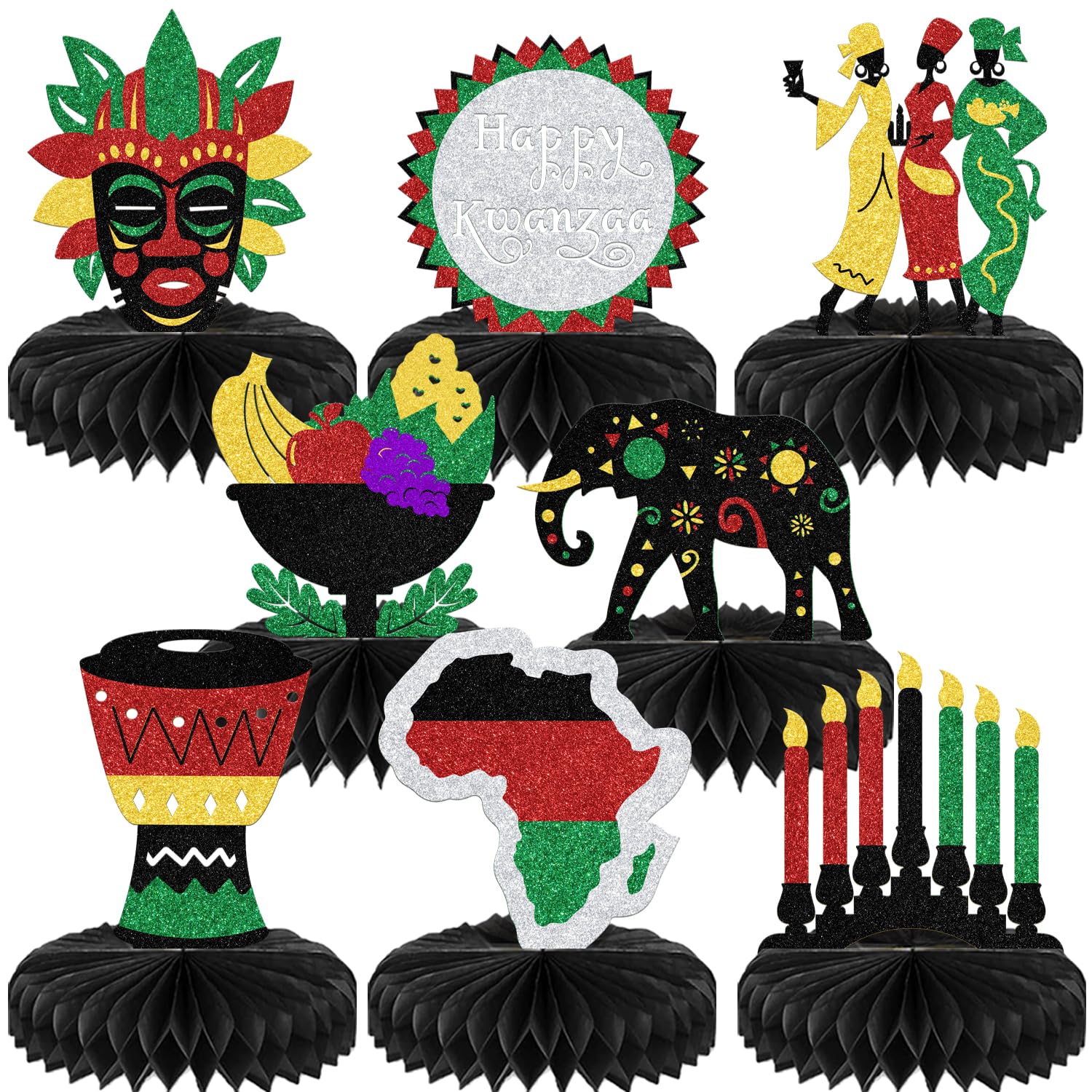 Amazon.com: 8Pcs Kwanzaa Honeycomb Centerpieces Kwanzaa Decorations ...