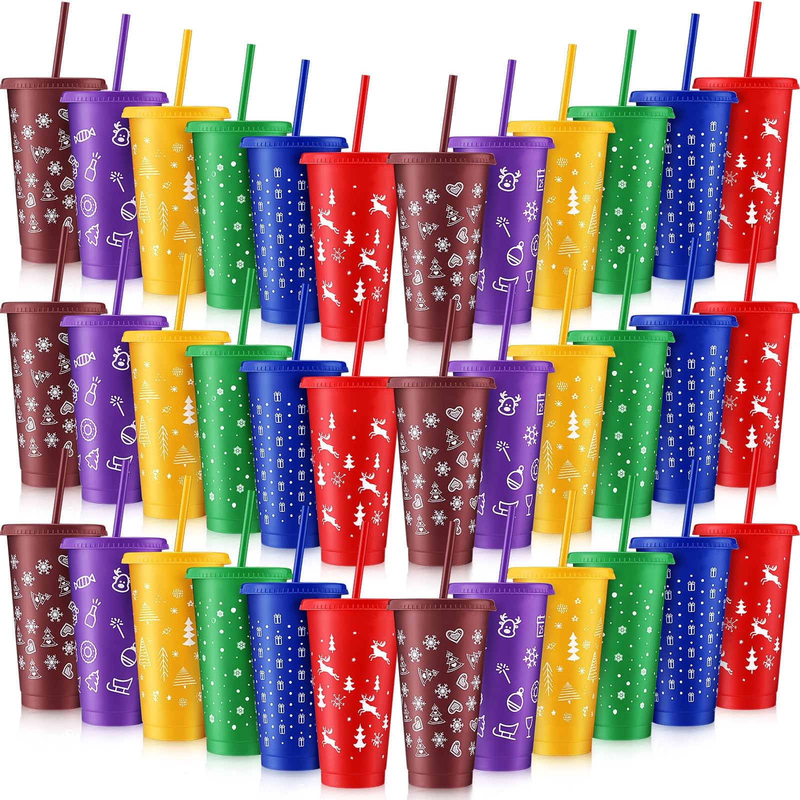 Amazon.com | XLSXEXCL 24 Pcs Christmas Cups with Lids and Straws,24 oz ...