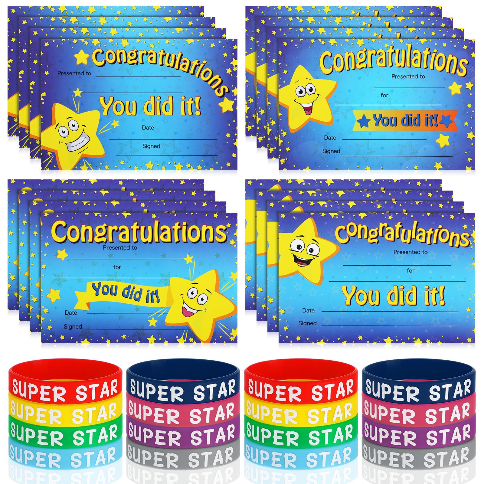 Amazon.com : Junkin 32 Pcs Star Student Certificate Award Wristband ...