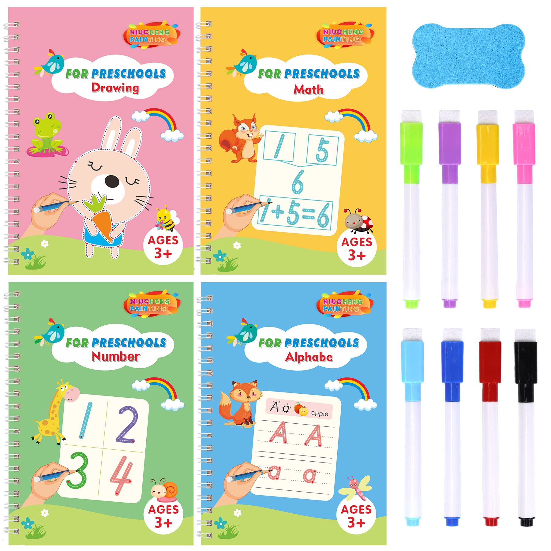 Larcenciel Handwriting Practice Books for Kids, 4 Pcs Wipe-Clean Books ...