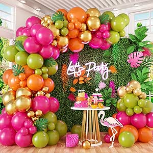 Amazon.com: Tropical Hawaiian Balloons Arch Garland Kit, Olive Green and Hot Pink Orange Gold ...