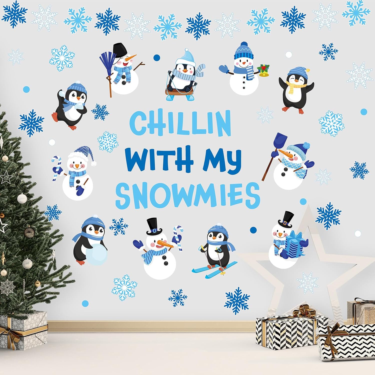 Amazon.com: Whaline 9 Sheets Christmas Wall Decal Stickers Blue Chillin ...