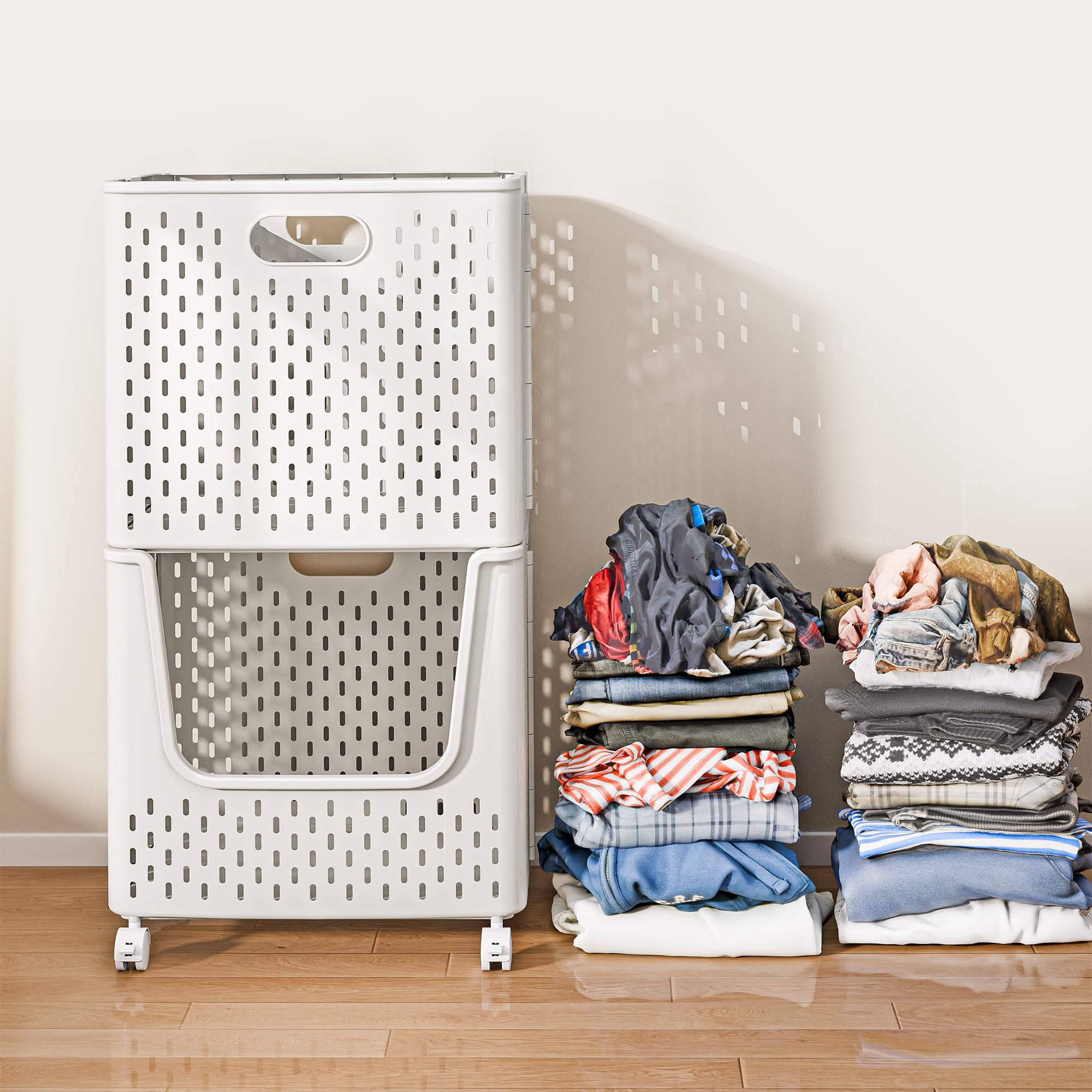 Amazon.com: Laundry Basket Collapsible Clothes Hamper Freestanding ...