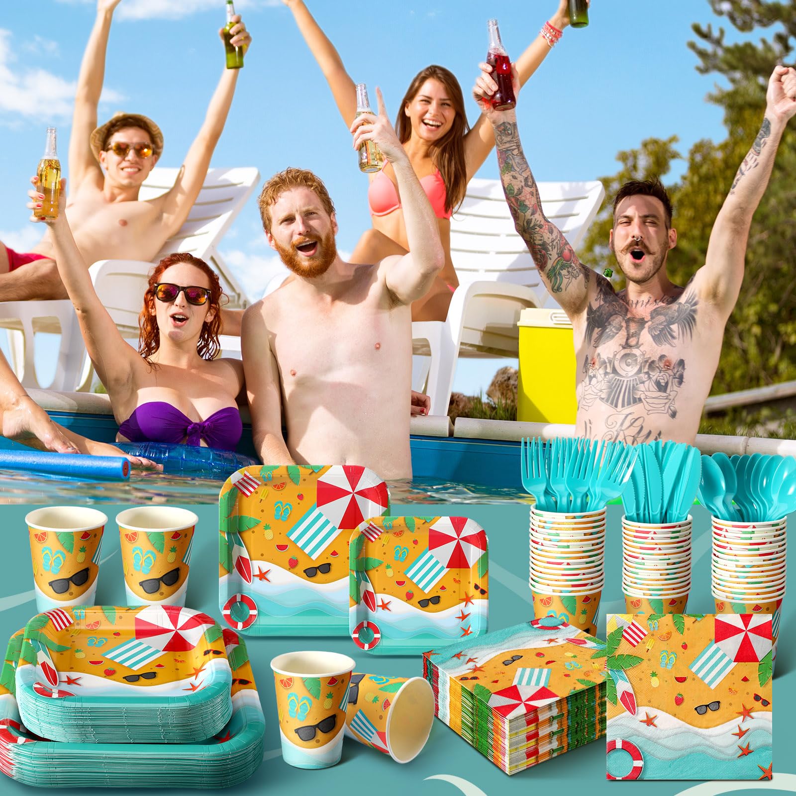 Snapklik.com : Suttmin 350 Pcs Beach Plates And Napkins Set Beach Party ...