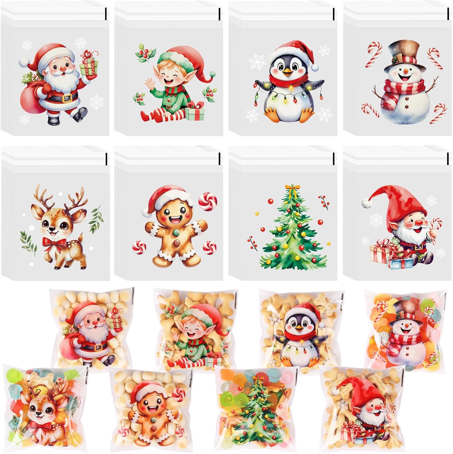 Amazon.com: CCINEE Christmas Cellophane Bags, 240 PCS Self Sealing ...