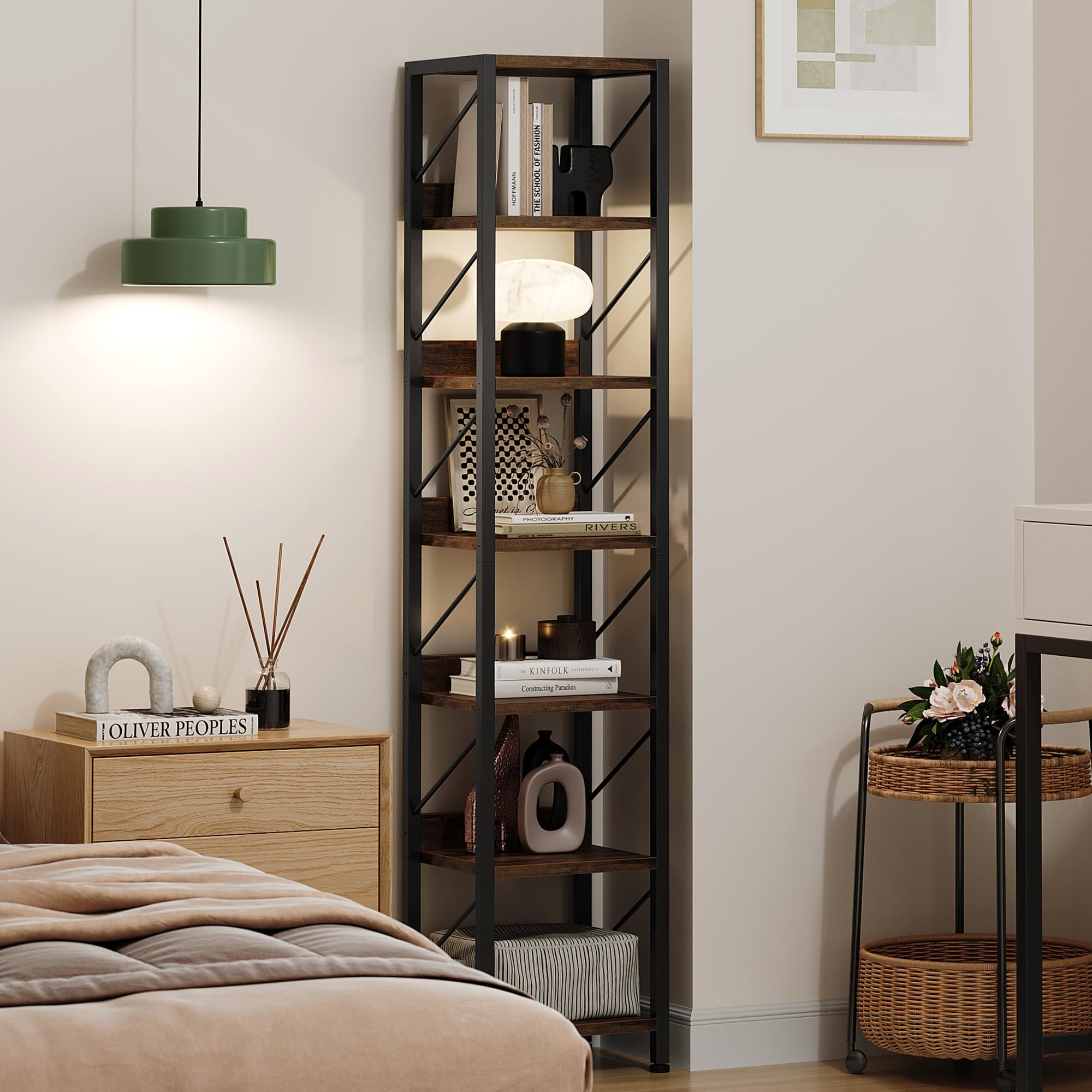 Amazon.com: IDEALHOUSE Narrow Bookshelf Tall Skinny Bookcase 6 Tier ...