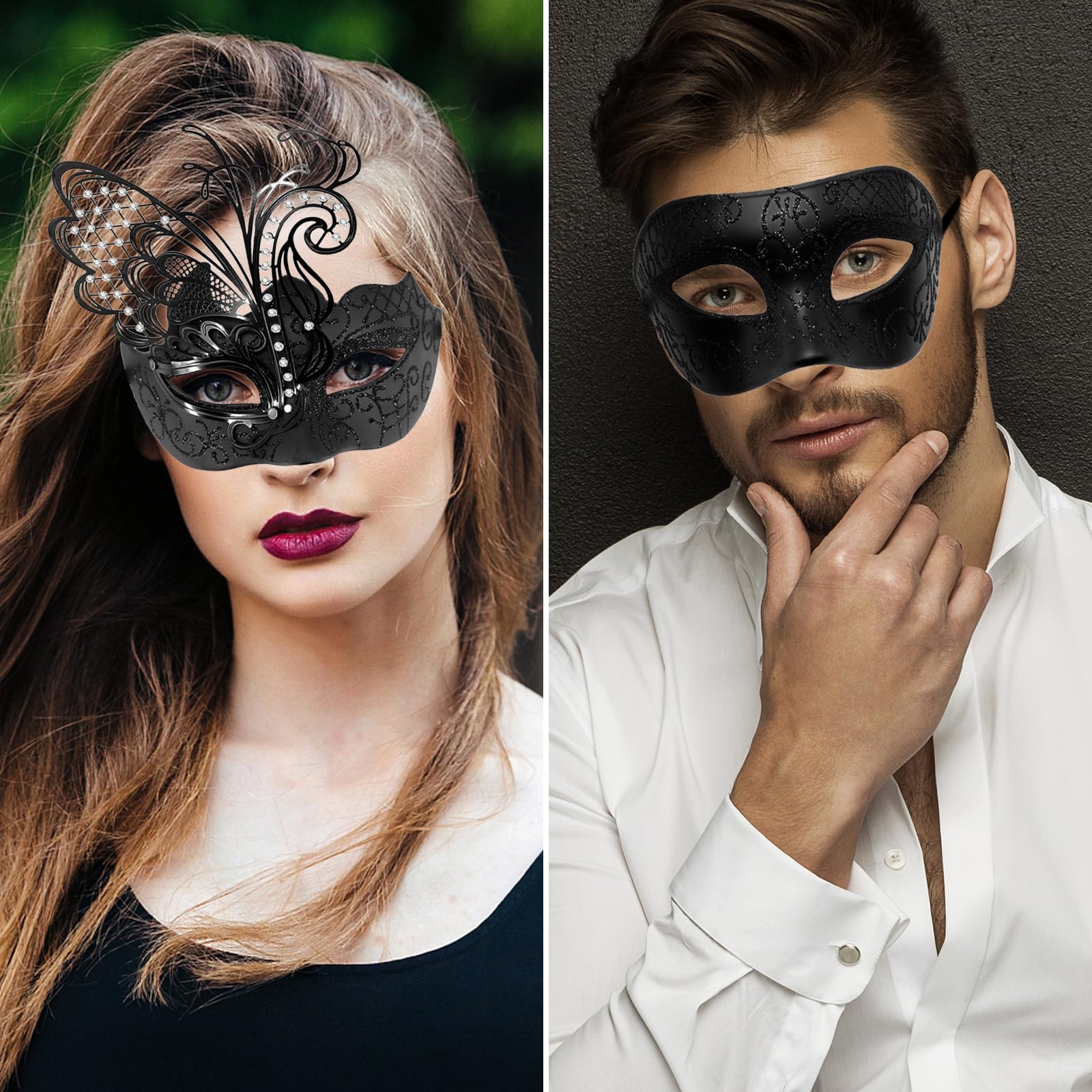 vtrem Couples Masquerade Masks Set: Women Butterfly Rhinestone Venetian ...