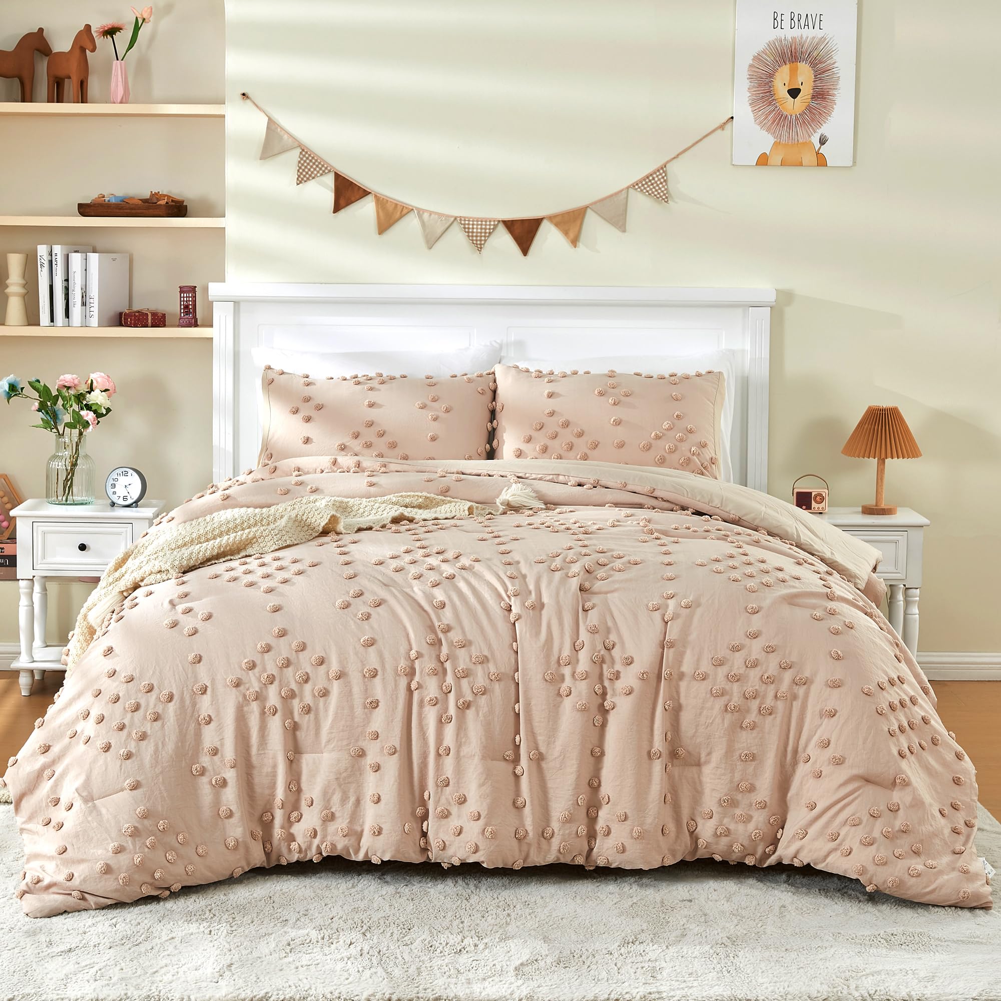 Amazon.com: 2-Piece Boho Tufted Dots Twin Size Kids Bedding Set for ...