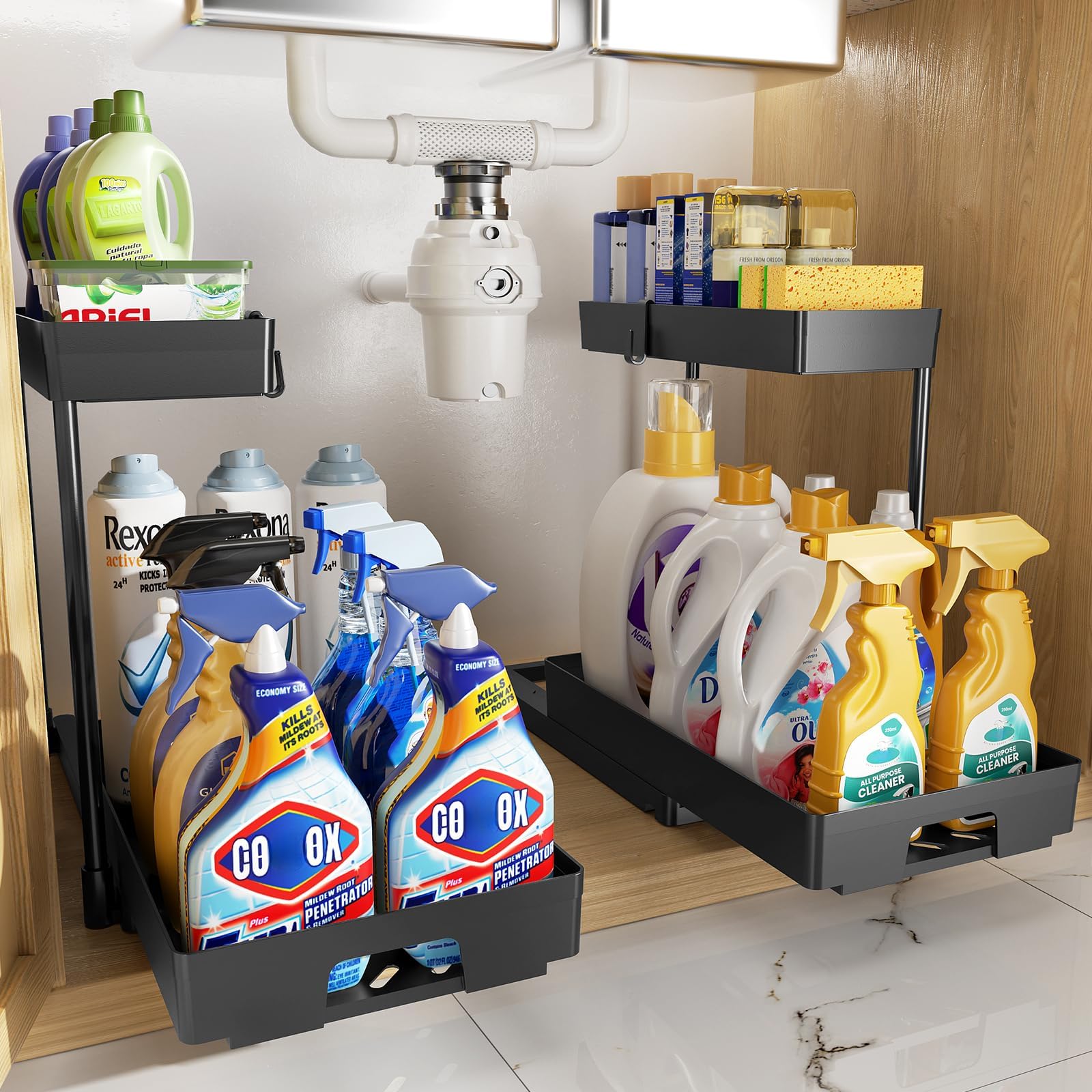 Amazon.com: Puricon 2 Pack Under Sink Organizer, 2-Tier L-Shape Sliding ...