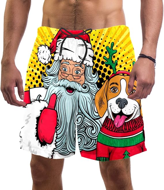 Eslifey Pop Art Santa Claus with Beagle Swim Trunks Elastic Swimsuit ...