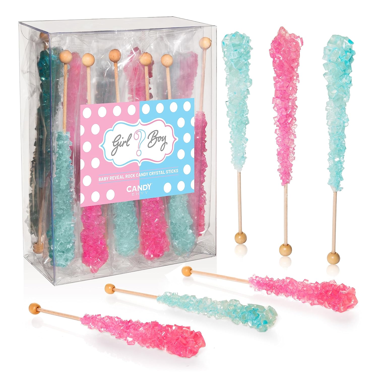 Amazon.com : Candy Envy 18 ct Baby Reveal Rock Candy Crystal Sticks ...