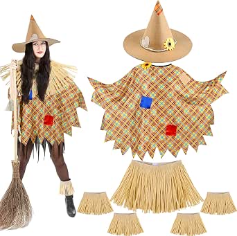 Amazon.com: 5Pcs Scarecrow Costume Set Includes Scarecrow Hat Raffia ...