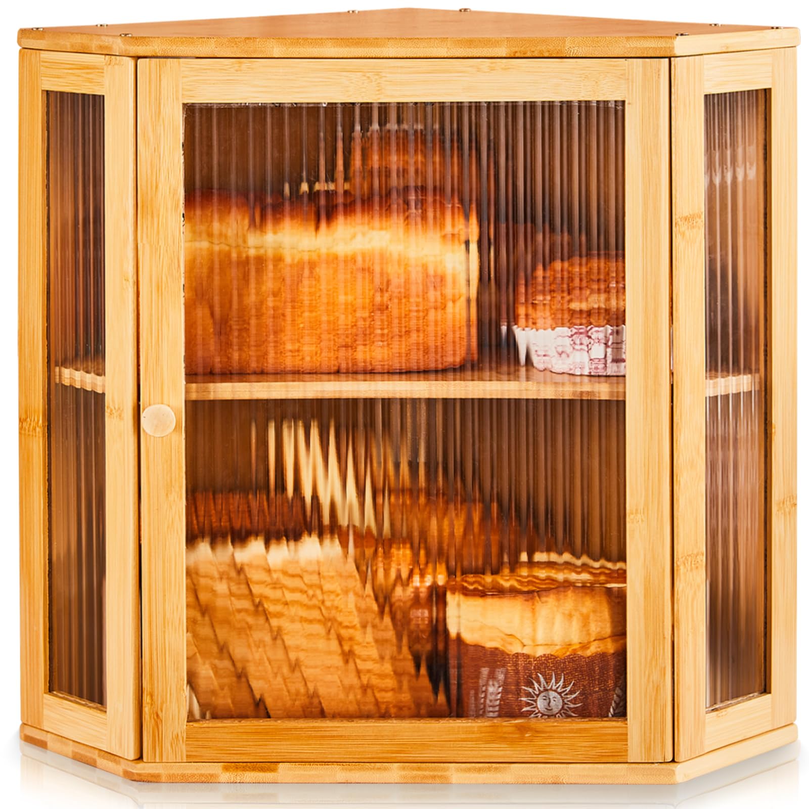 BRONYPRO Double Layer Corner Bread Box for Kitchen Counter with Height ...