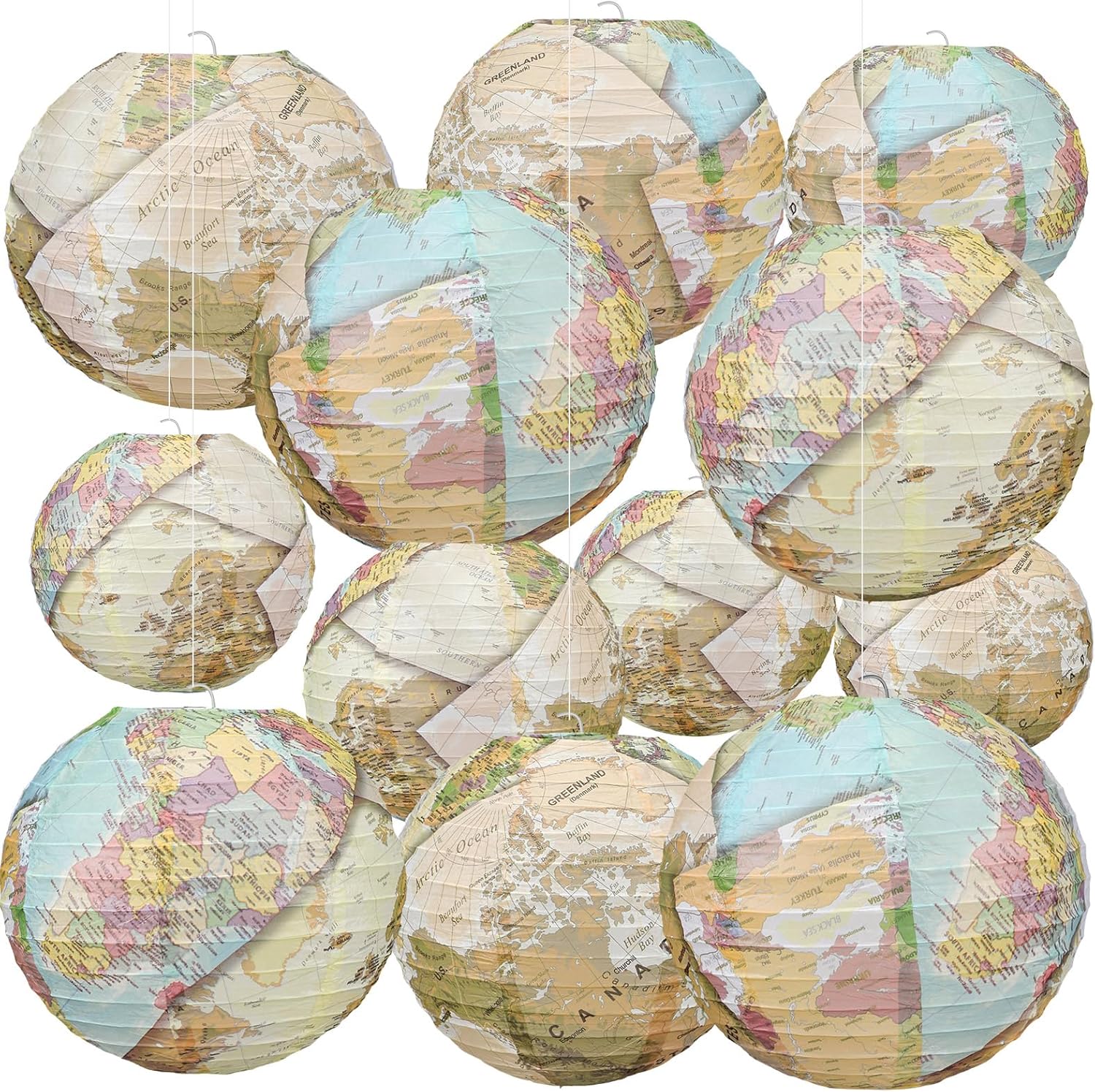 Retisee 12 Pcs World Map Paper Lanterns 10 Inch Travel Themed ...