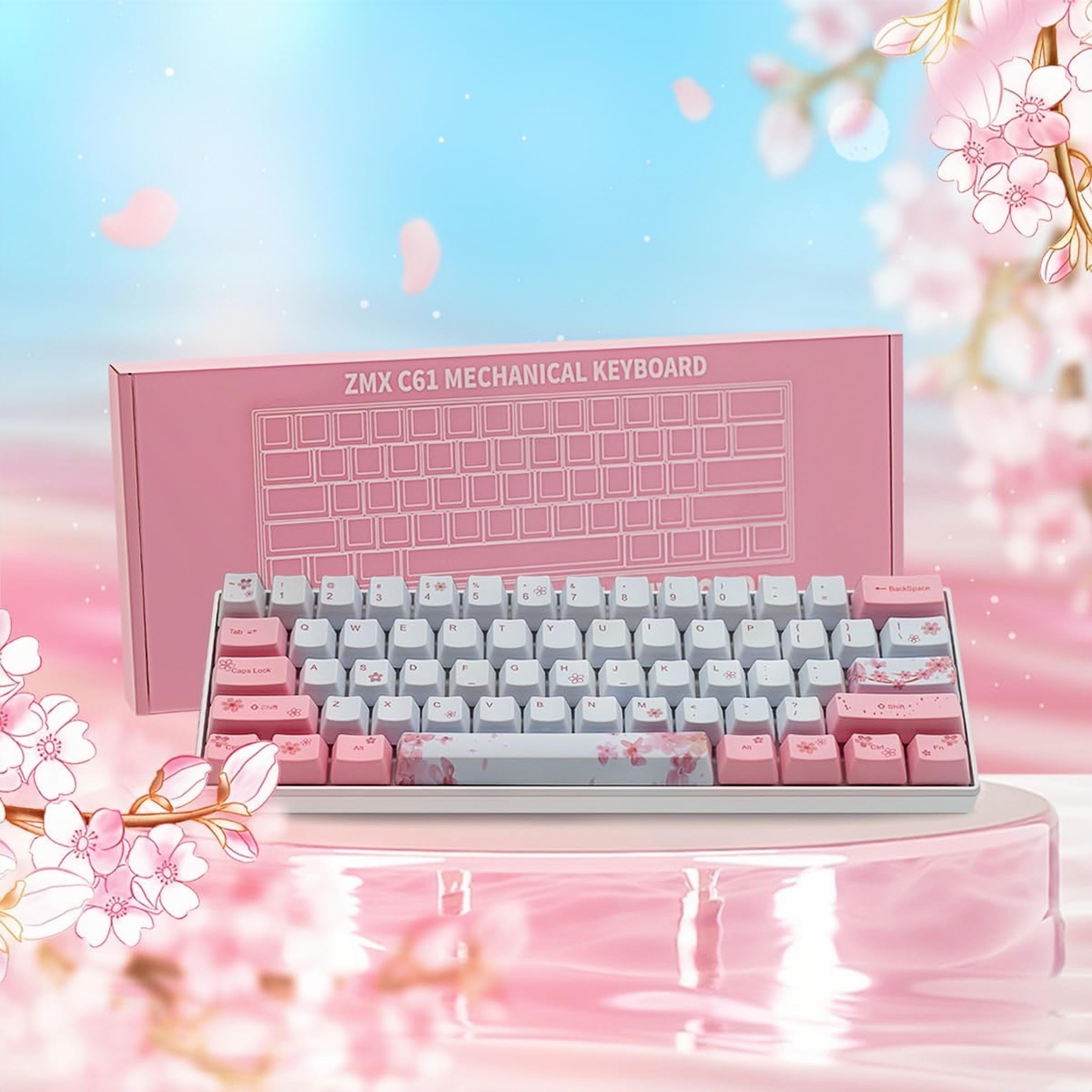 Snapklik.com : ZMX Cherry Blossom Pink Mechanical Keyboard,60% Compact ...