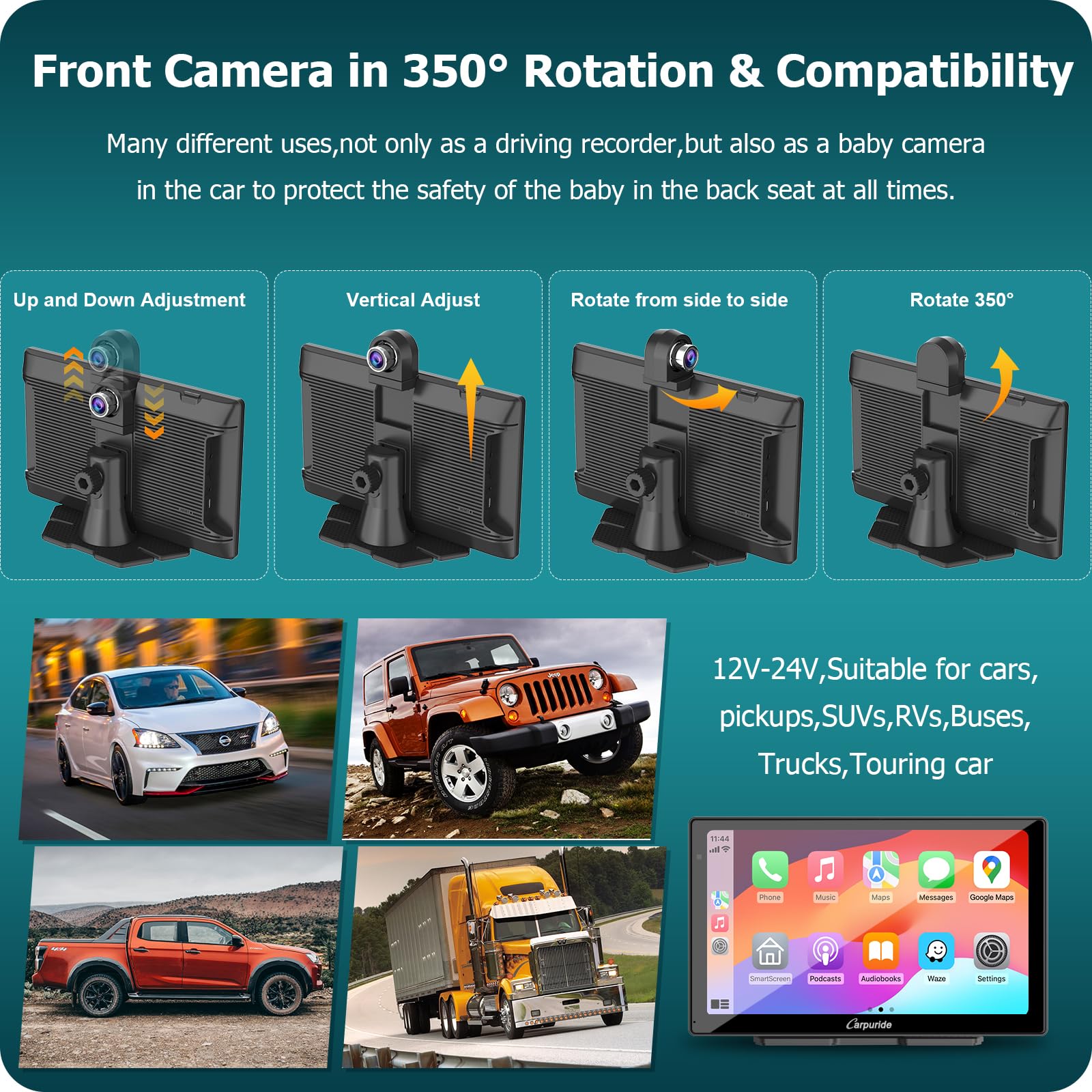 Snapklik.com : 2024 CARPURIDE W905 Portable Carplay & Android Auto, 9 ...