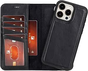 Amazon.com: Bayelon Wallet Case for iPhone 15 Pro Max, Full Grain Leather Wallet, Detachable ...
