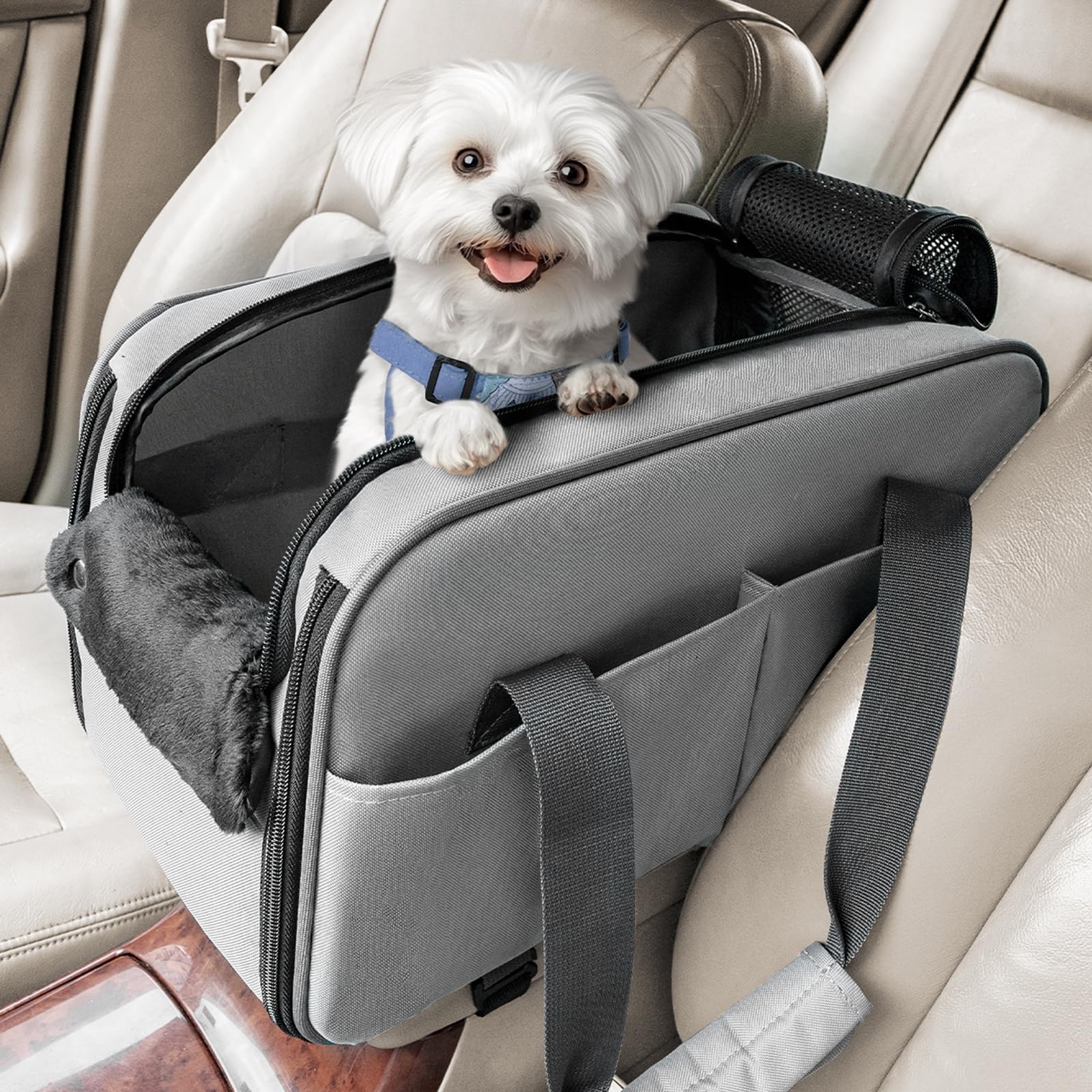 PETSFIT Multipurpose Console Dog Car Seat, Portable Small Dog Car Seat ...