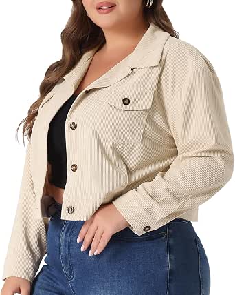 Amazon.com: Agnes Orinda Plus Size Corduroy Cropped Jackets for Women ...