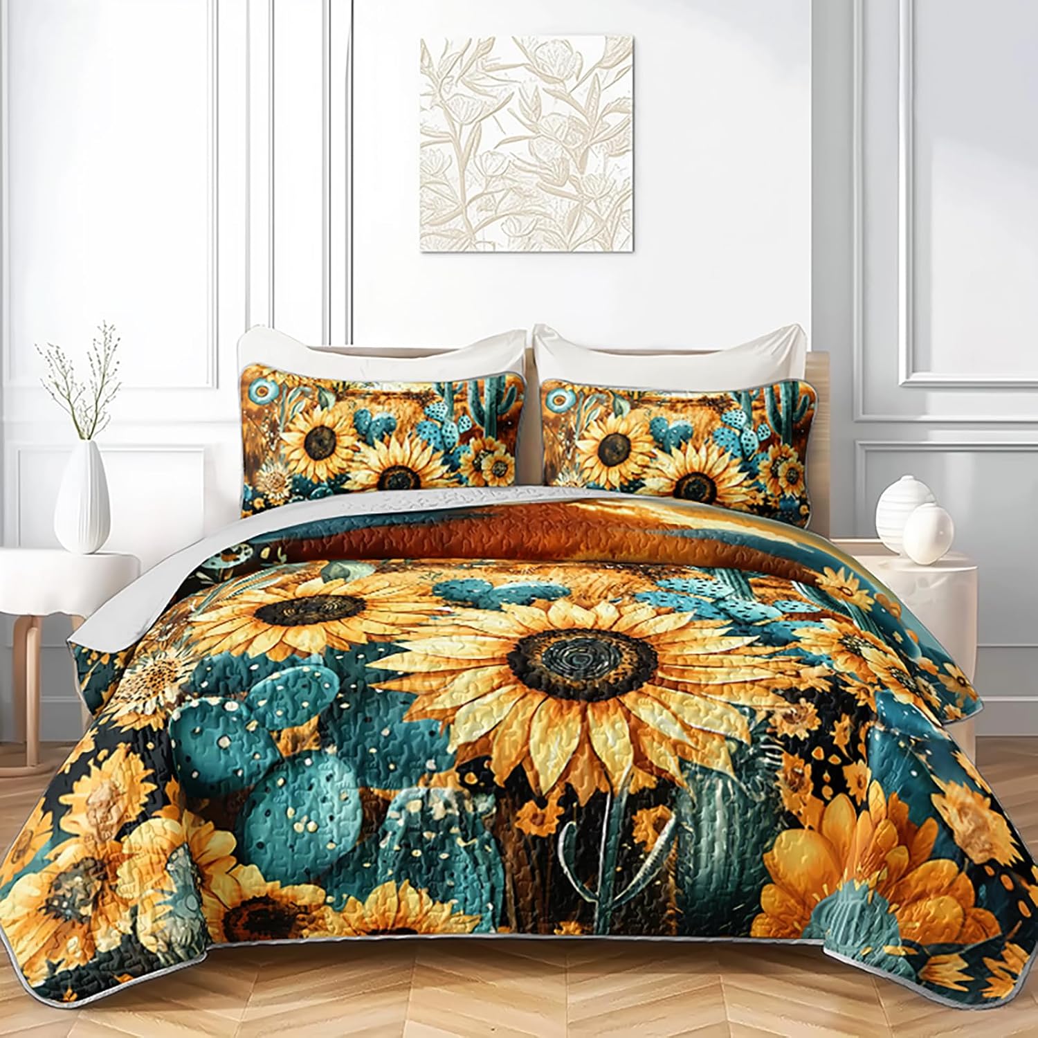 Amazon.com: AILONEN Sunfower Print Queen Size Quilt Bedding Set,3-Piece ...