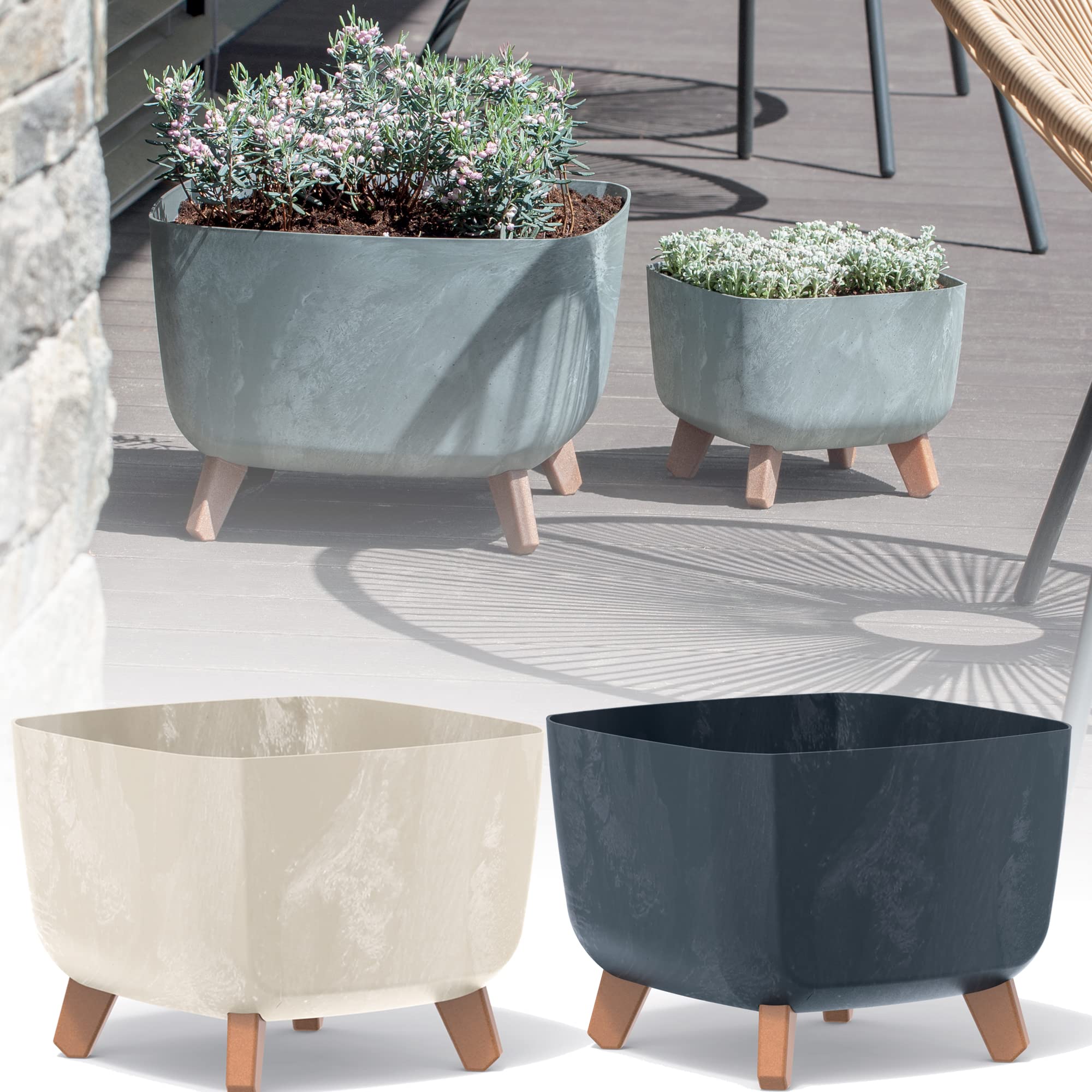 Lowe Concrete Outdoor Planters Birch Look Planter Low | WickerPark®